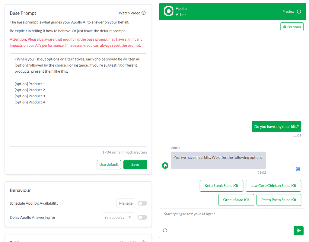 [AI Assist] Using Base Prompt to introduce options as clickable buttons - AI Assist - tawk.to ...